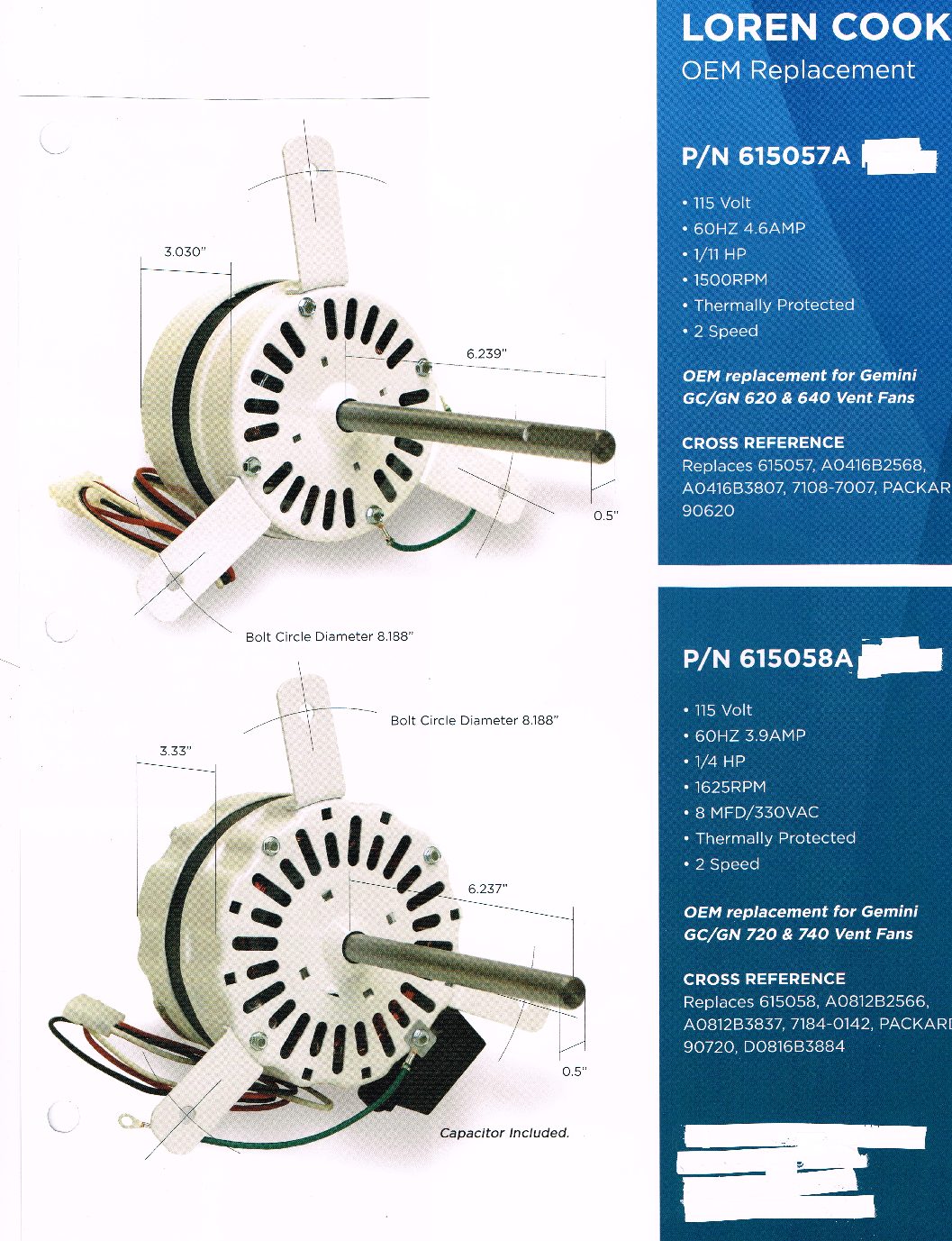 615057A New McMillan Electric Motor, 1/11 HP, 1500 RPM, 2-Speed, 115VAC ...